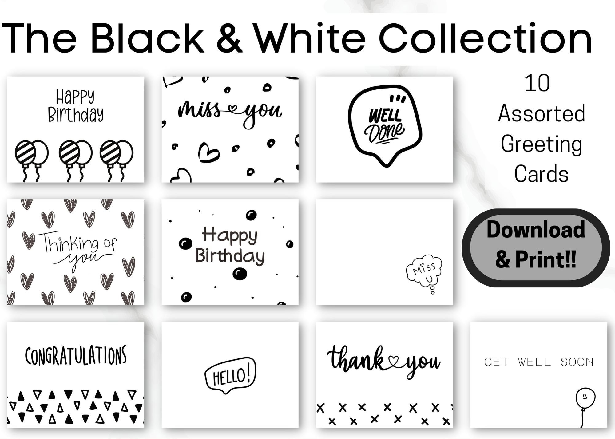 Simple Greeting Cards, PRINTABLE Cards, Assorted Greeting Cards ...