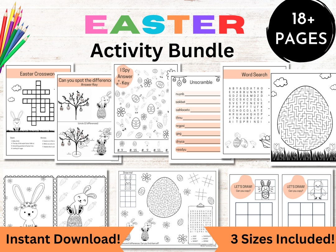 Easter Activity Bundle for Kids, Easter Party Placemat, Coloring Pages ...