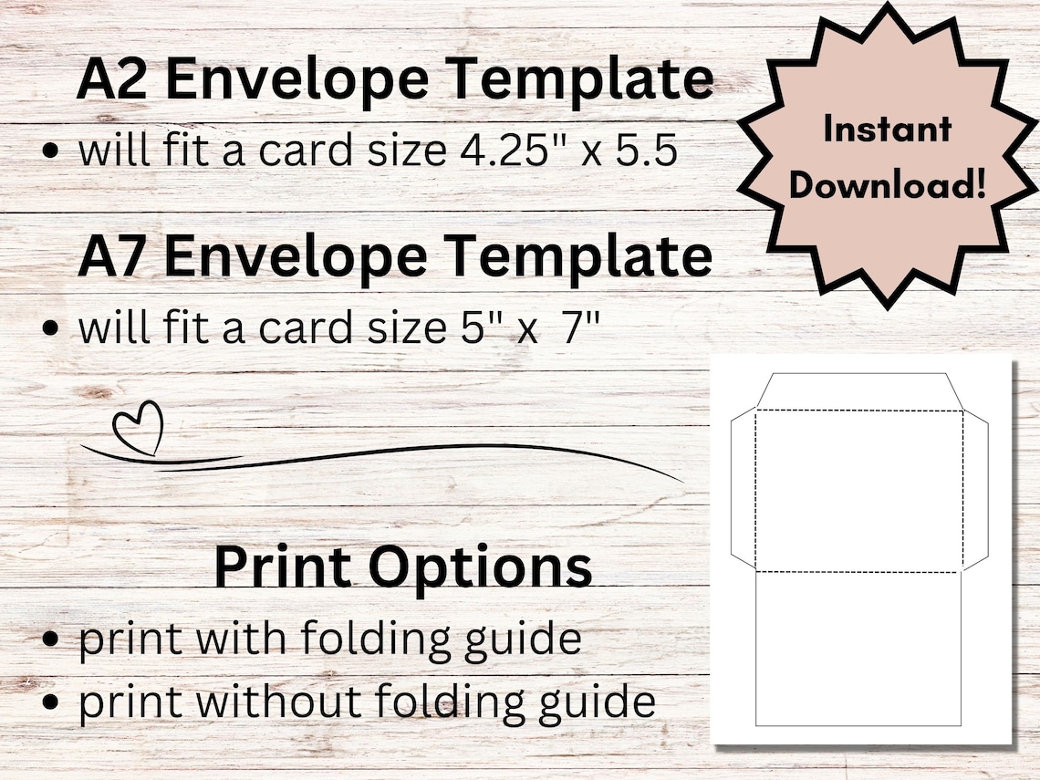 Printable Envelope Template, A2 Envelope Template, A7 Envelope Template, Digital Download, DIY ...