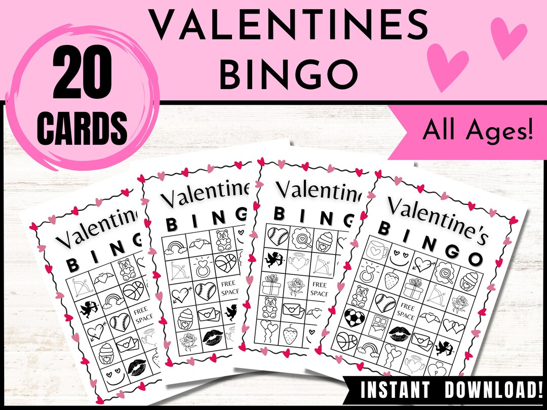 20 Printable Valentine's Bingo Cards for Kids, Valentine's Games ...