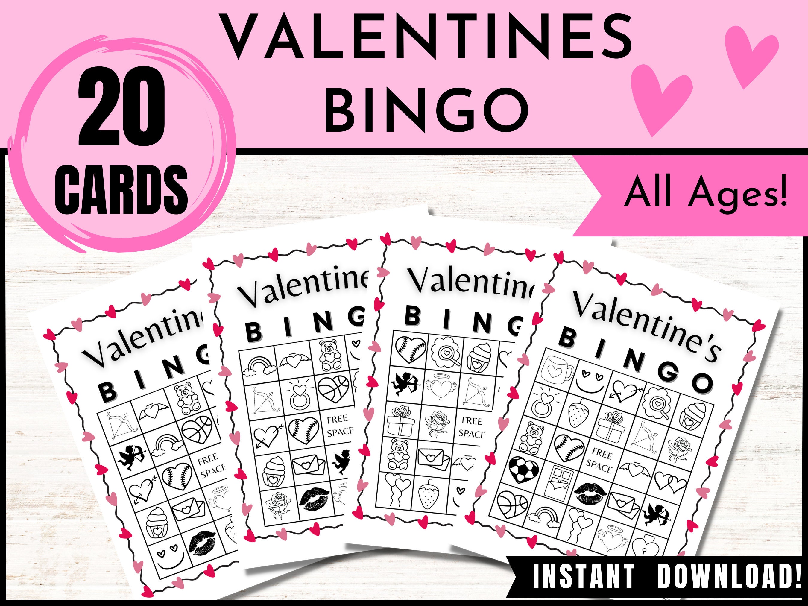 Valentines Day Bingo Cards, 20 Printable Bingo Cards for Kids ...