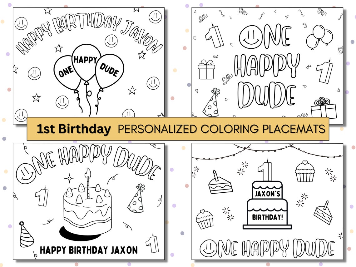 Printable ONE Happy Dude Coloring Pages, Personalized Party Placemats ...