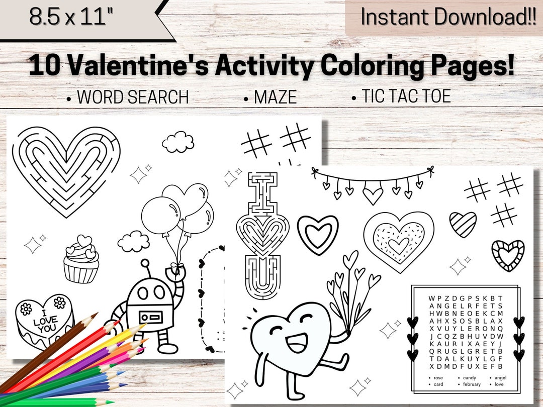 Valentines Crafts, Kids Coloring Pages, Digital Download, Activity ...