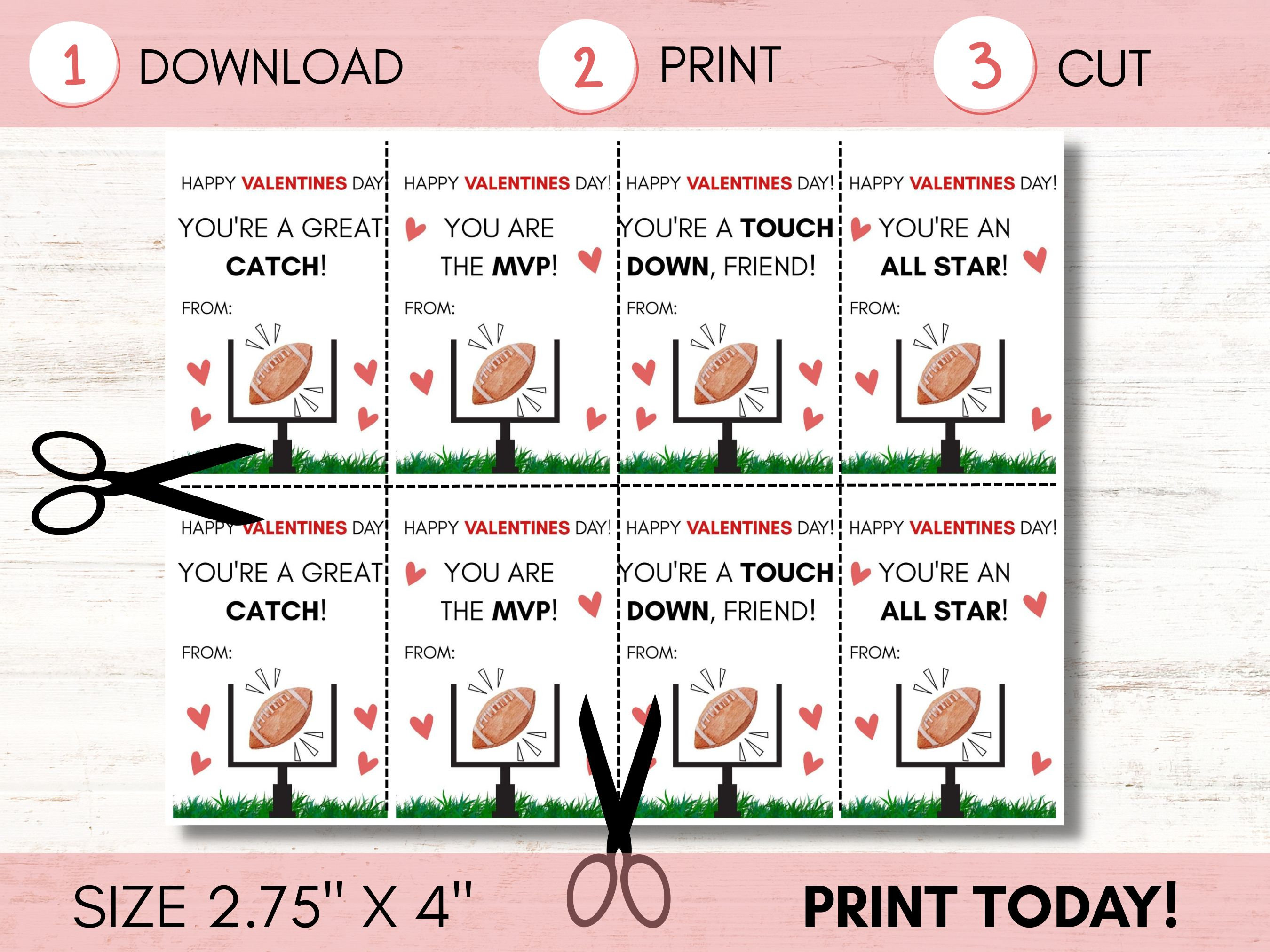 Valentines Gift Tags, Football Valentines Card, Printable Tags for ...