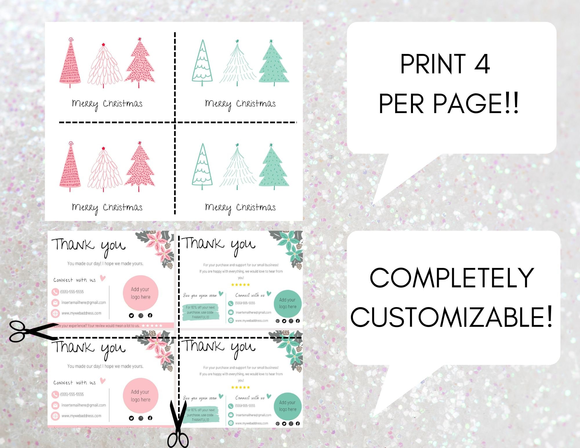 Holiday Business Thank You Card Template, Editable Christmas Thank You ...