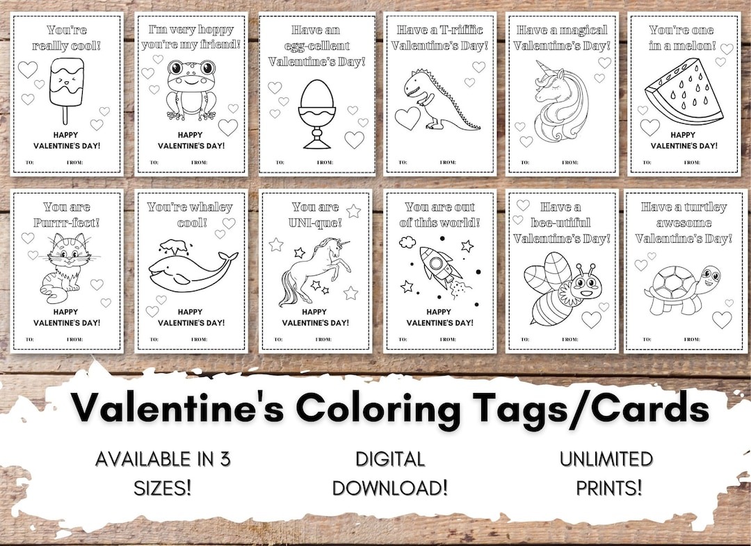Valentine Gift Tags, Printable Coloring Pages for Kids, Kids Valentines ...