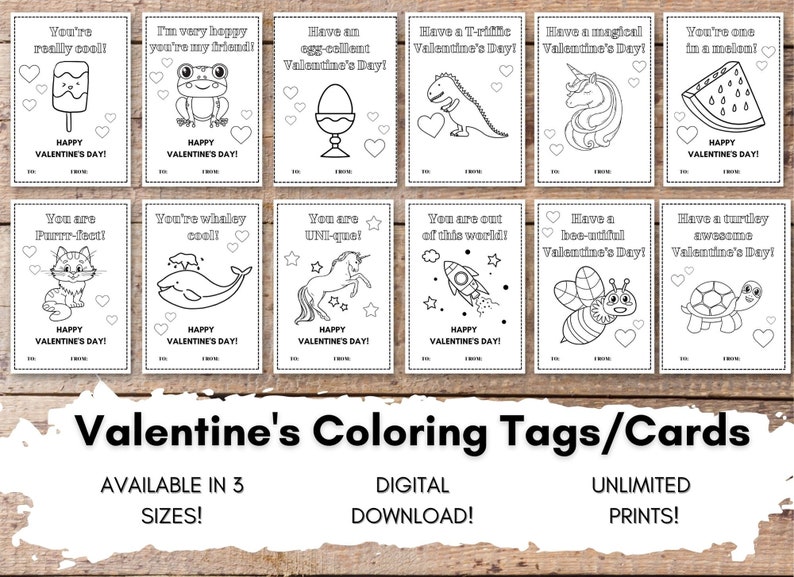 Valentine Gift Tags, Printable Coloring Pages for Kids, Kids Valentines ...