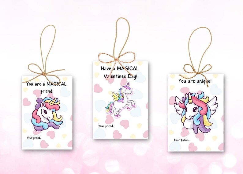 Kids Valentines Day Tags, Unicorn Card, Valentine Gift Tag, Unicorn ...