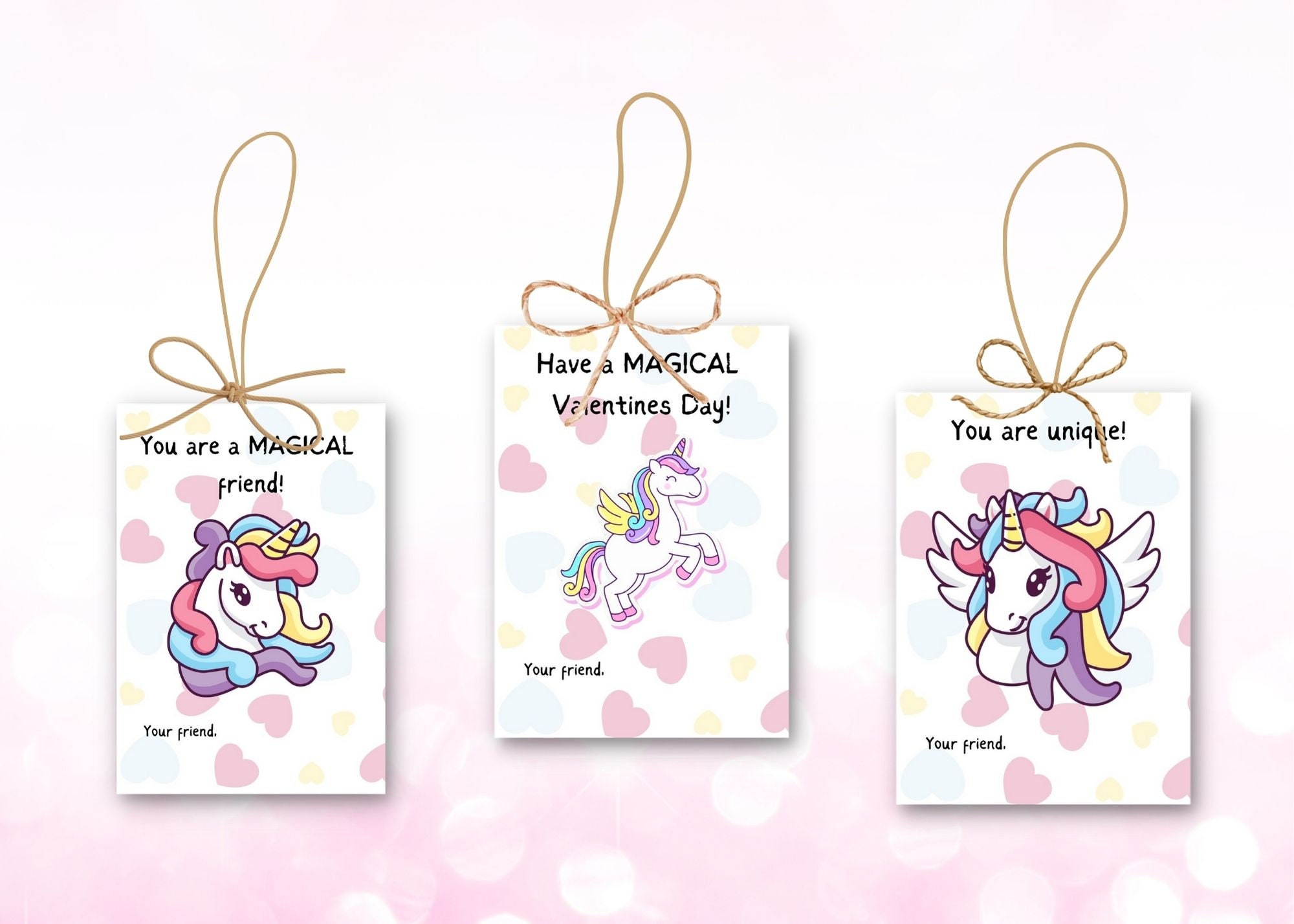 Kids Valentines Day Tags, Unicorn Card, Valentine Gift Tag, Unicorn ...