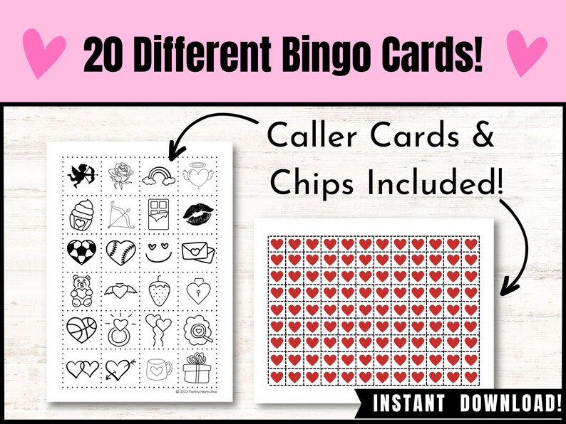 20 Printable Valentine's Bingo Cards for Kids, Valentine's Games ...