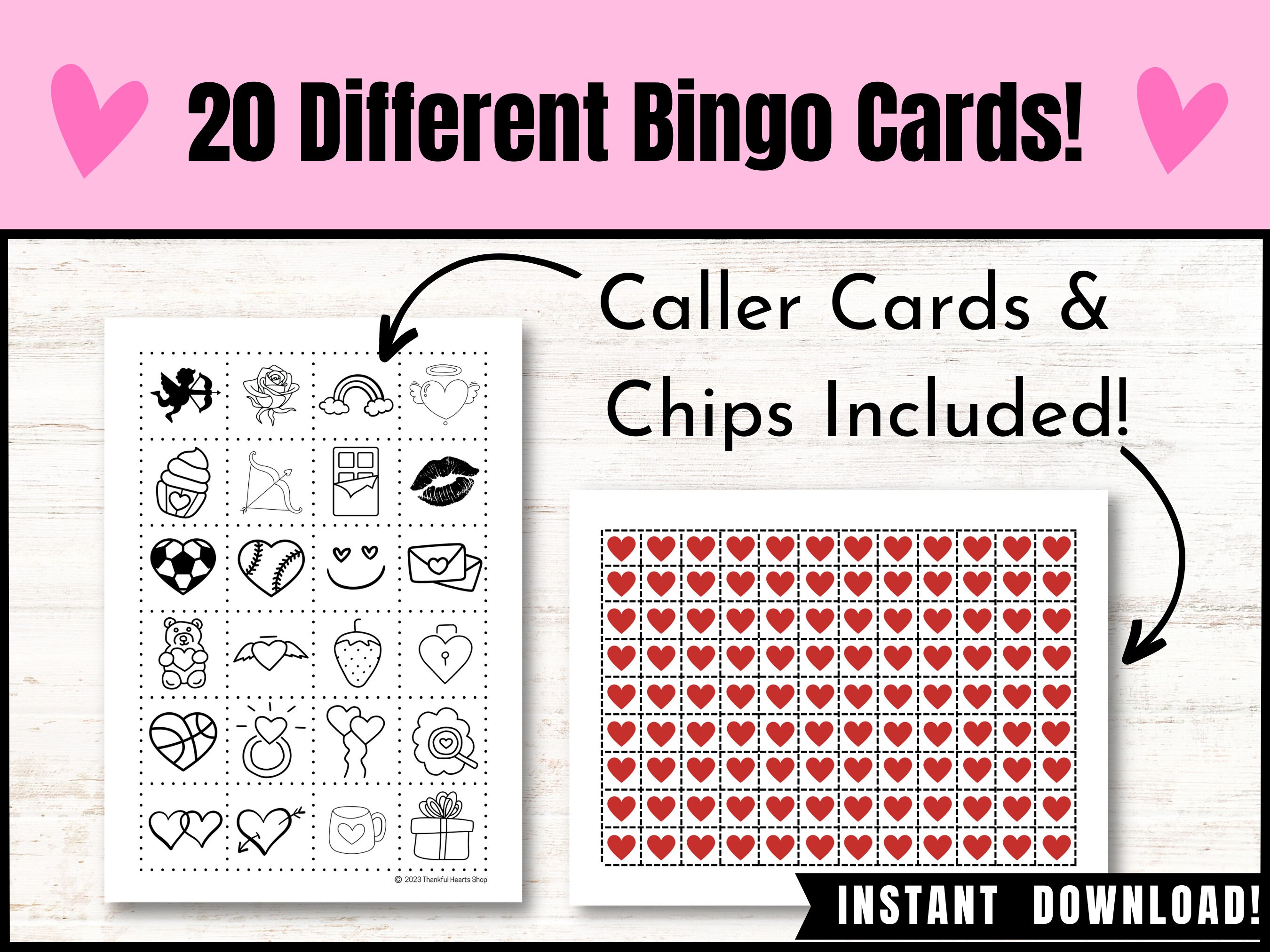 Valentines Day Bingo Cards, 20 Printable Bingo Cards for Kids ...