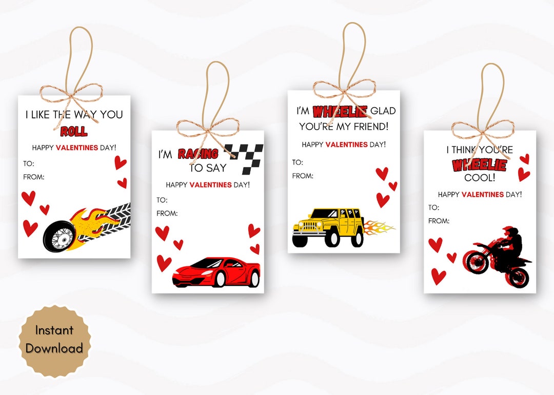 Race Car Valentine Tags, Boy Valentines Tags, Printable Valentines ...