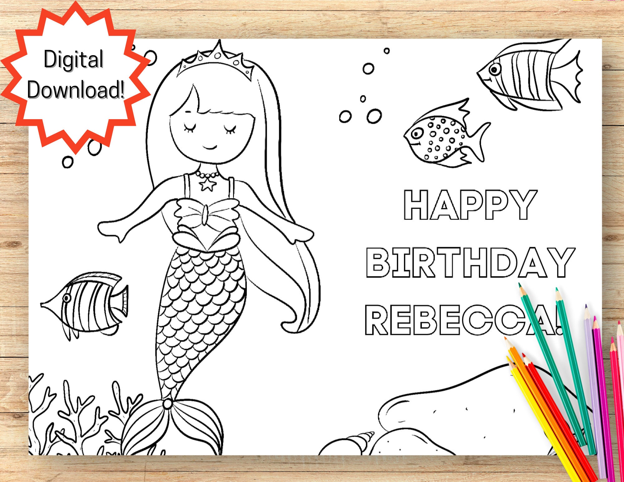 Mermaid Coloring Pages, Mermaid Themed Birthday Coloring Pages ...