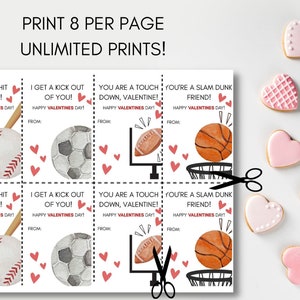 Sports Theme Valentine Tags, Kids Valentines Cards, Printable Tags for ...
