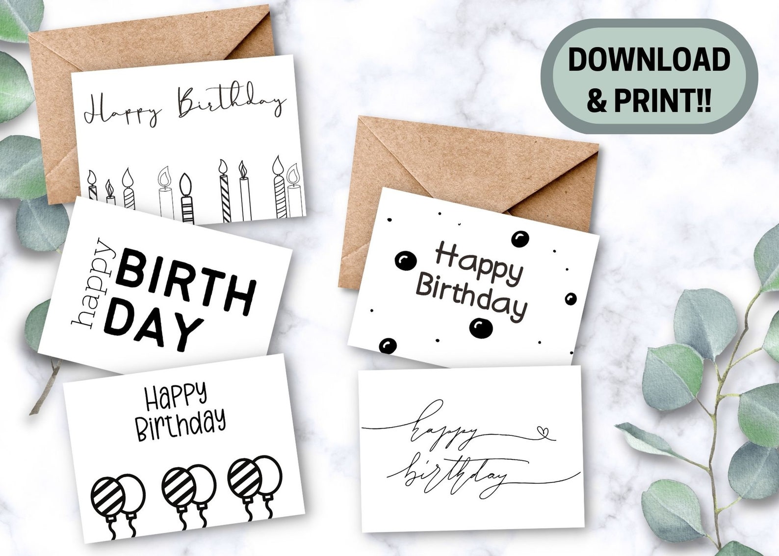PRINTABLE Birthday Card, Simple Birthday Card, Digital Download Card ...