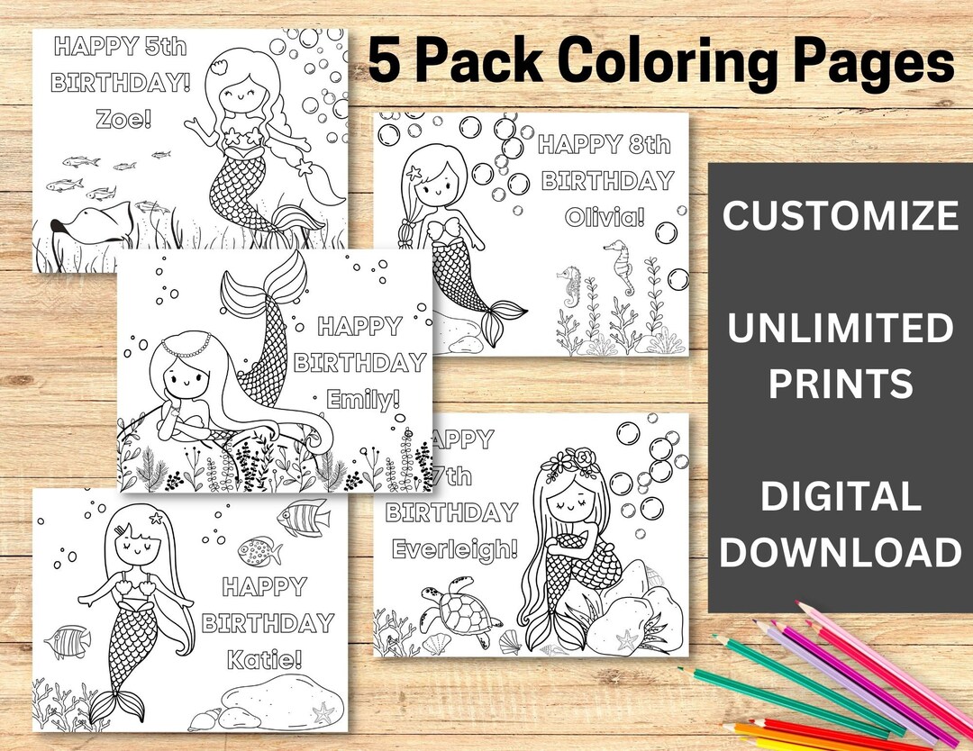 Mermaid Coloring Pages Mermaid Themed Birthday Coloring - Etsy