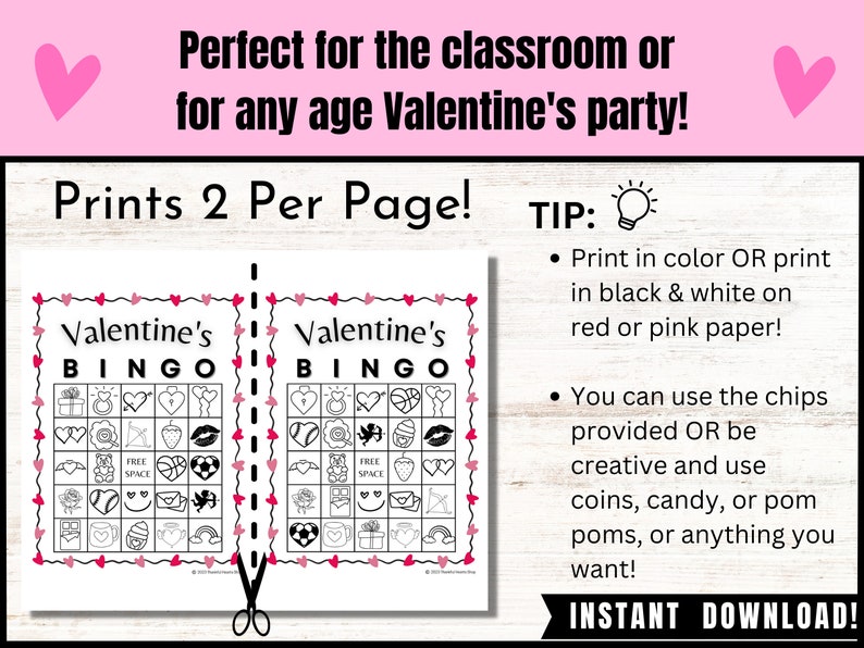 20 Printable Valentine's Bingo Cards for Kids, Valentine's Games ...