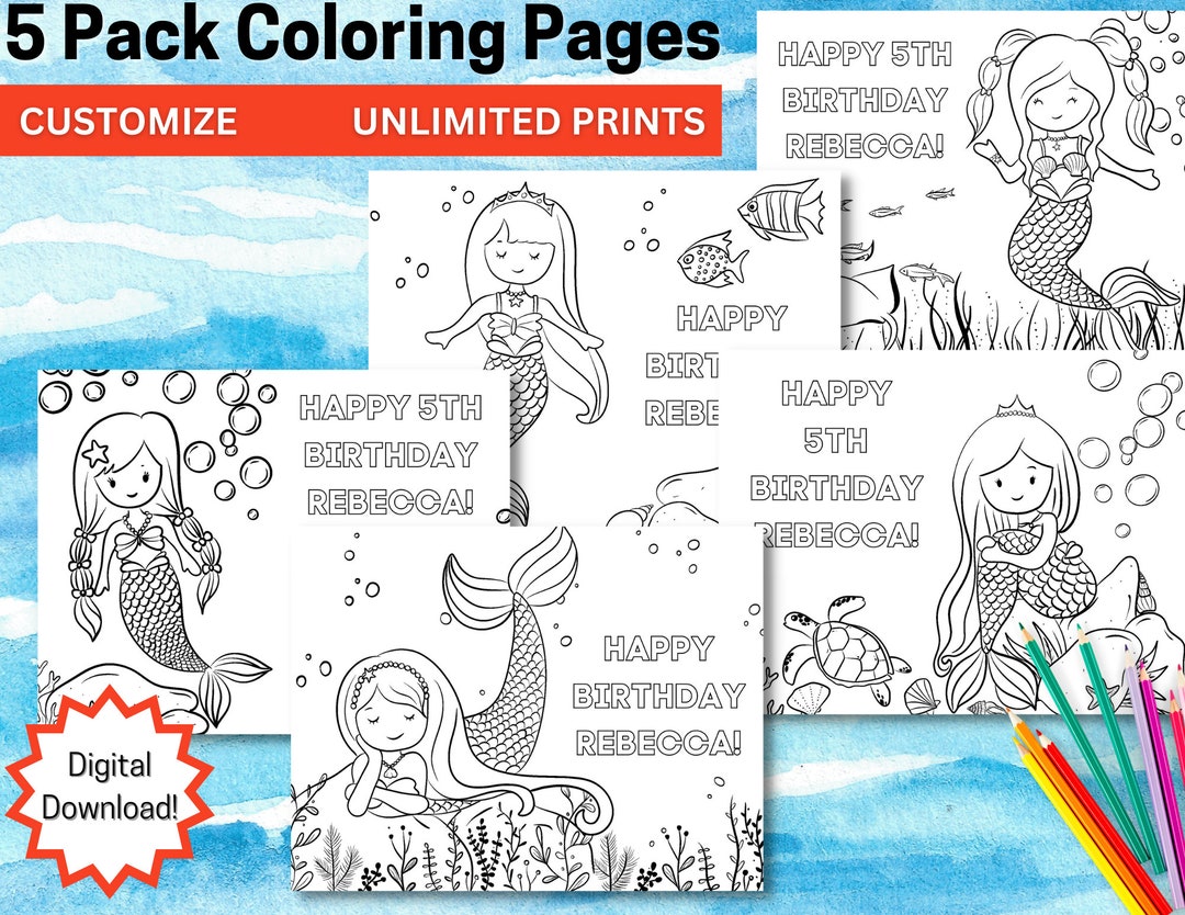Mermaid Themed Birthday Coloring Pages, Mermaid Coloring Pages, Party ...