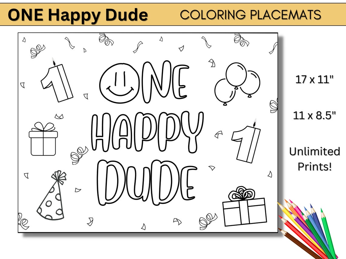 ONE Happy Dude Birthday Party, Birthday Coloring Pages, Kids Coloring ...