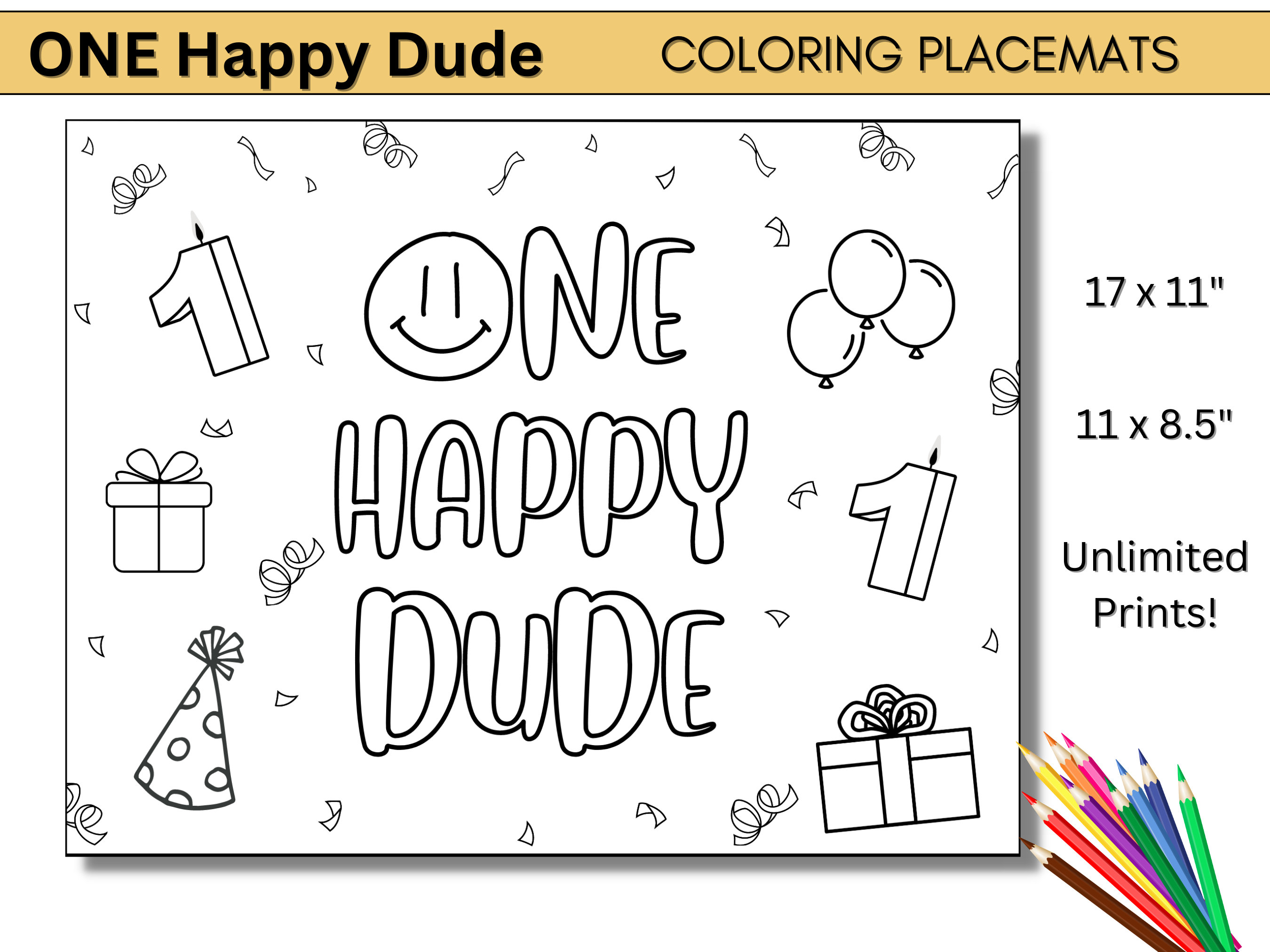ONE Happy Dude Birthday Party, Birthday Coloring Pages, Kids Coloring ...