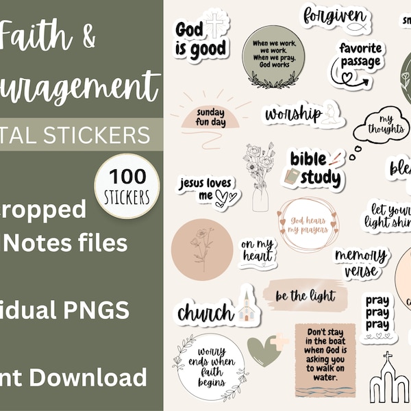 Faith Quotes Digital Stickers, Bible Journal Pre Cropped Digital ...