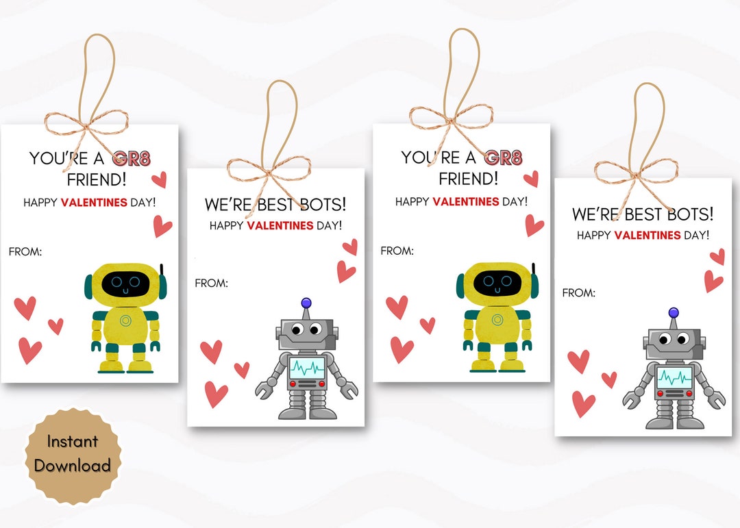 Valentines Day Robot Card, Classroom Valentines Gift Tag, Boys ...