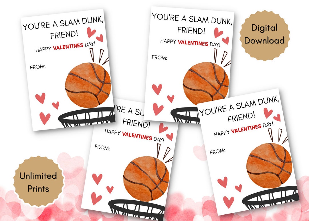 Basketball Valentine Gift Tags, Kids Valentines Cards, Printable Tags ...