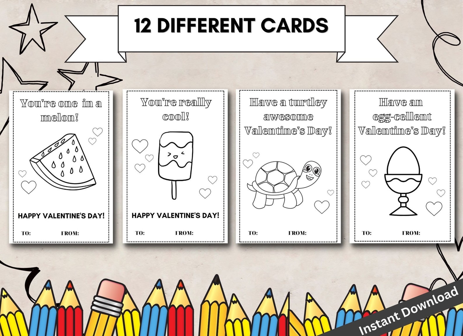 PRINTABLE Valentines Cards, Kids Coloring Cards, Kids Valentines Cards ...