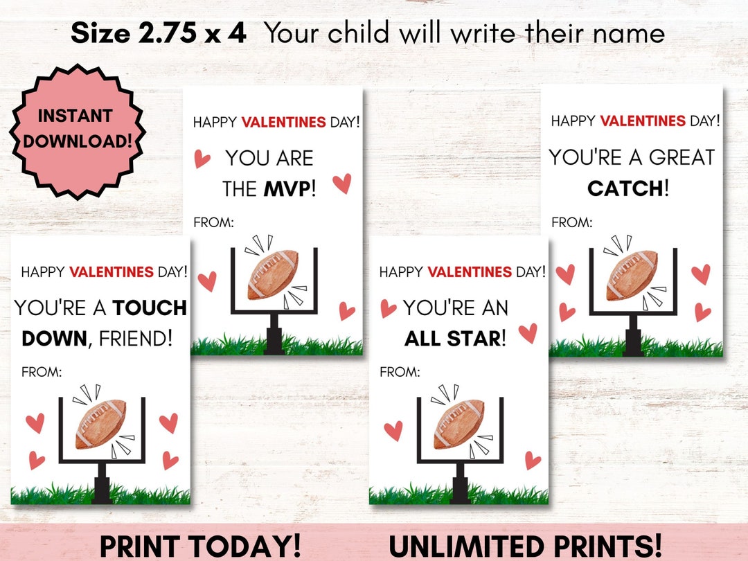 Valentines Gift Tags, Football Valentines Card, Printable Tags for ...