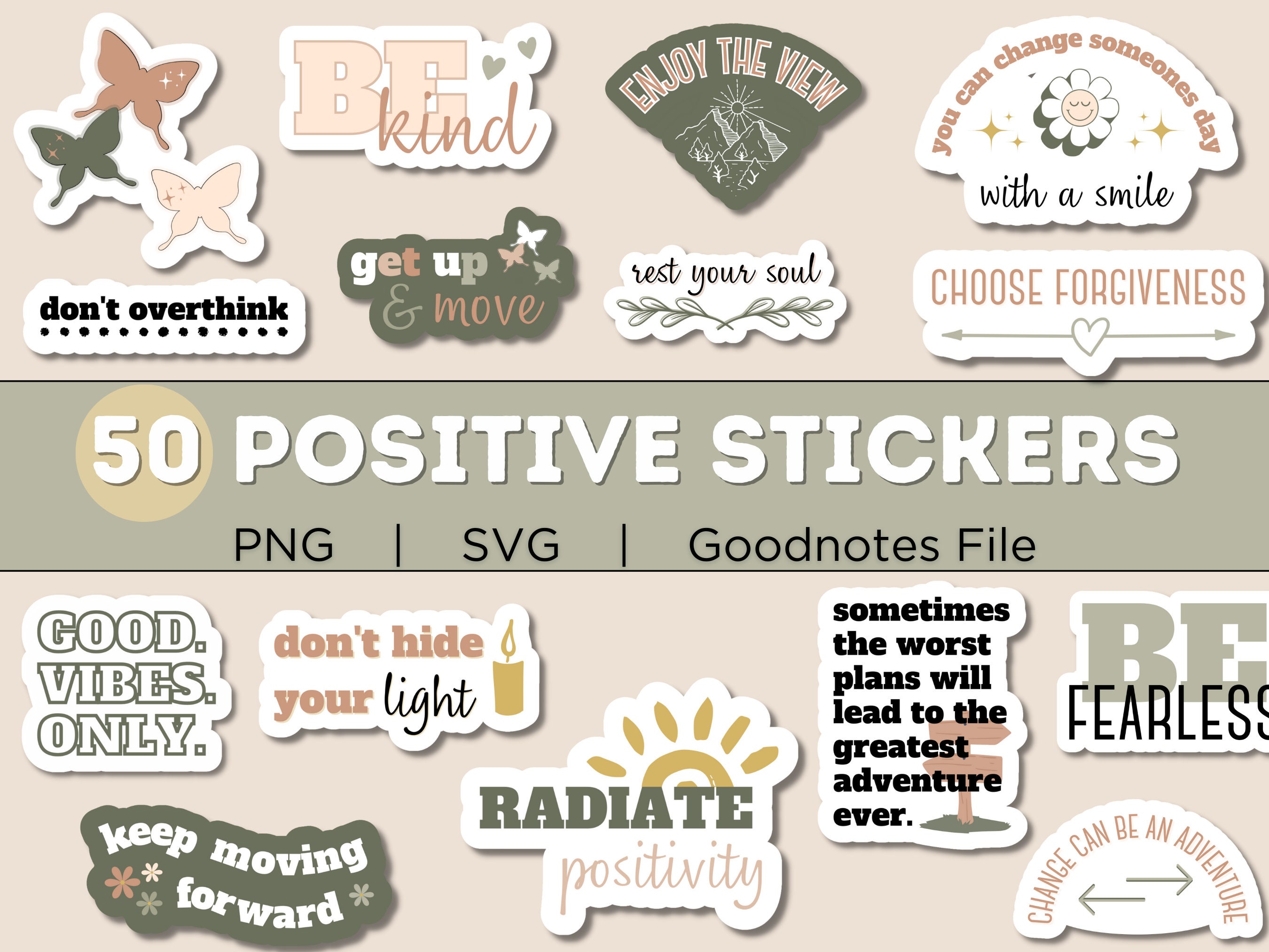 Positive Quotes Stickers, Svg Png Bundle, Printable Download Stickers ...
