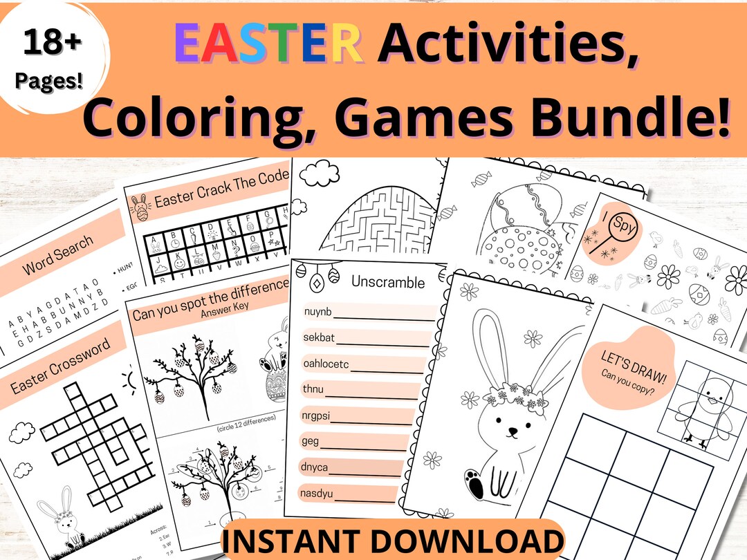 Easter Games Printable, Easter Kids Activity, Easter Placemat, Coloring ...