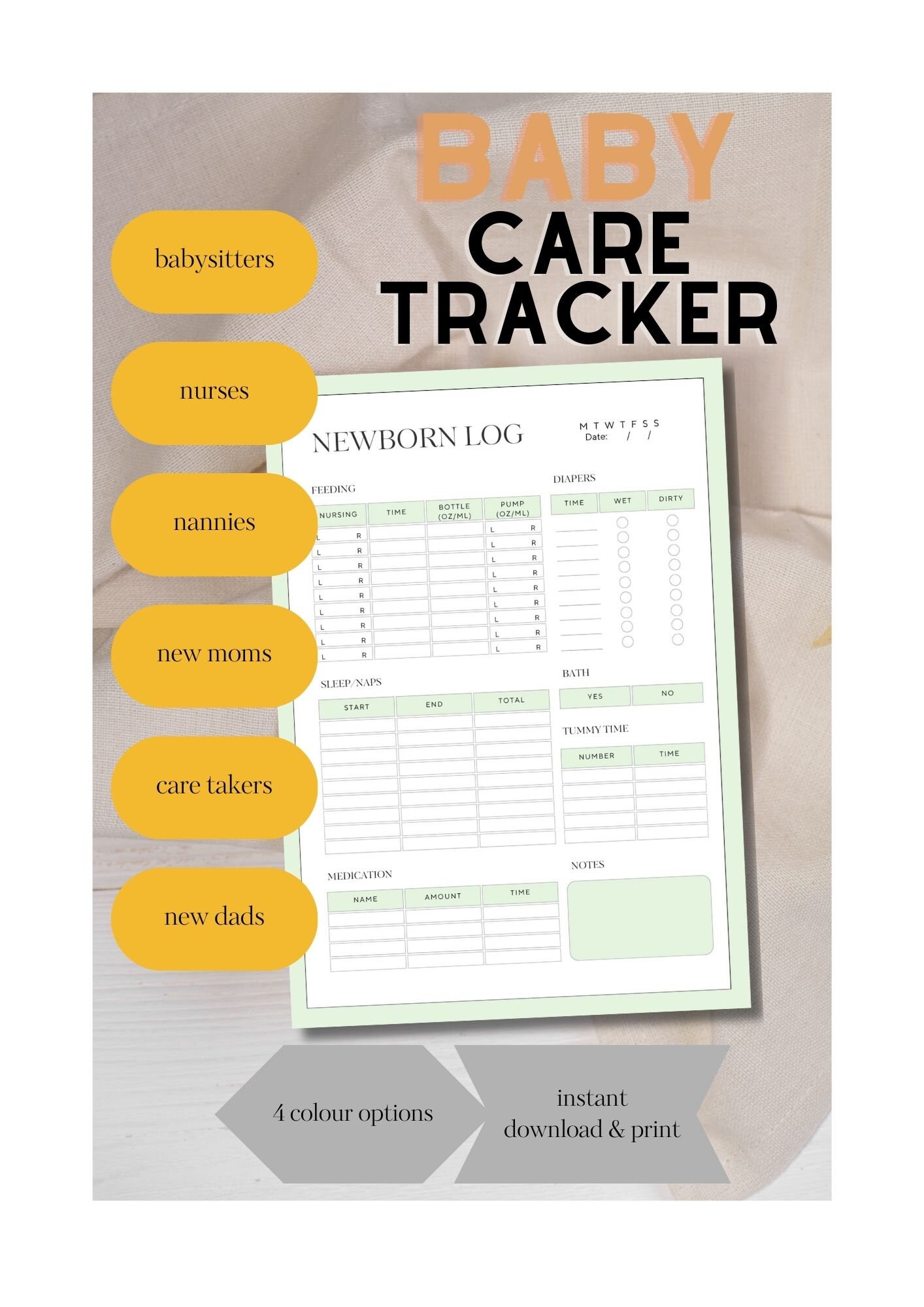 Newborn Daily Care Log, Breastfeeding Log, Baby Care Tracker, Printable ...