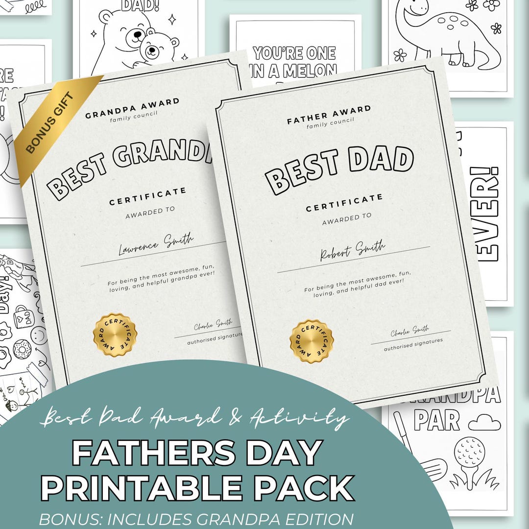 Father’s Day Printable Activity Pack for Kids Dad Award Certificate ...