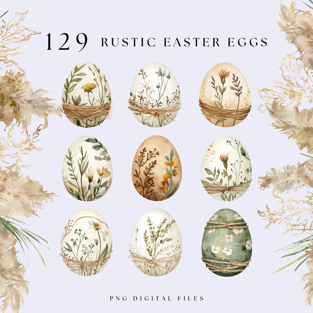 Boho Easter Egg Clipart: Rustic Farmhouse PNG Bundle (digital Download ...