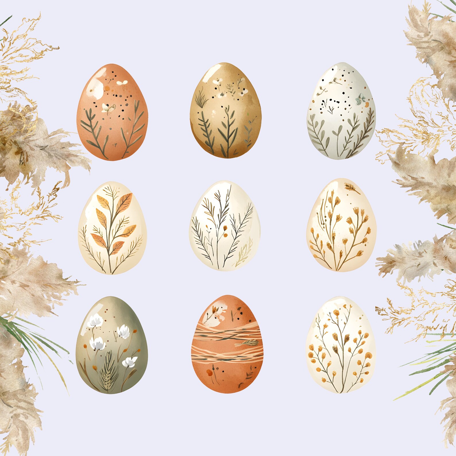 Boho Easter Egg Clipart: Rustic Farmhouse PNG Bundle (digital Download ...