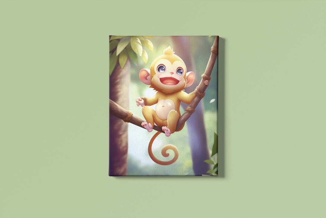 Baby Monkey Art Print | Baby Monkey Wall Art | Montessori Art for ...