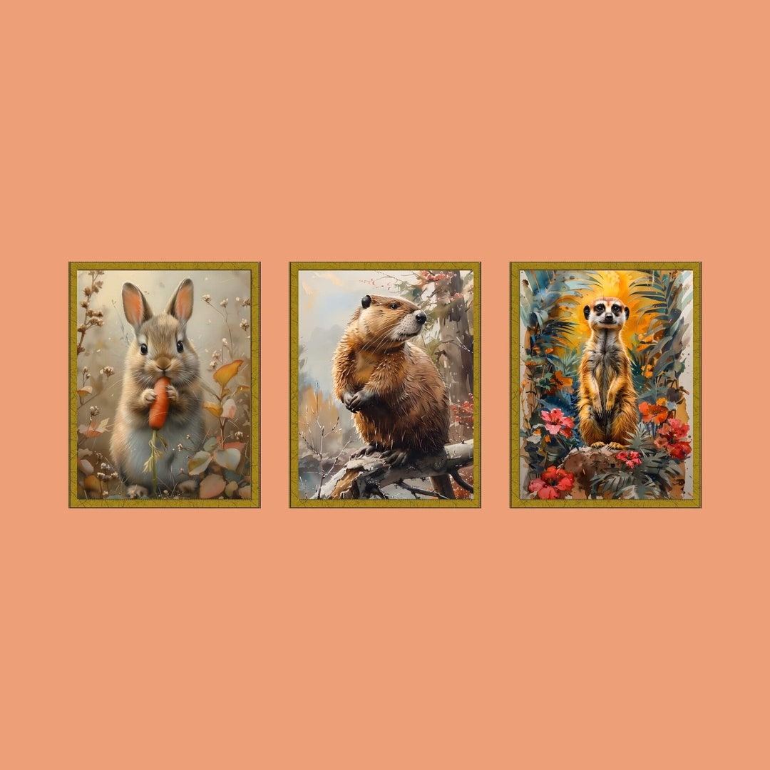 3 Jungle Animal Art Print Set | Rabbit and Carrot Art | Beaver Art ...