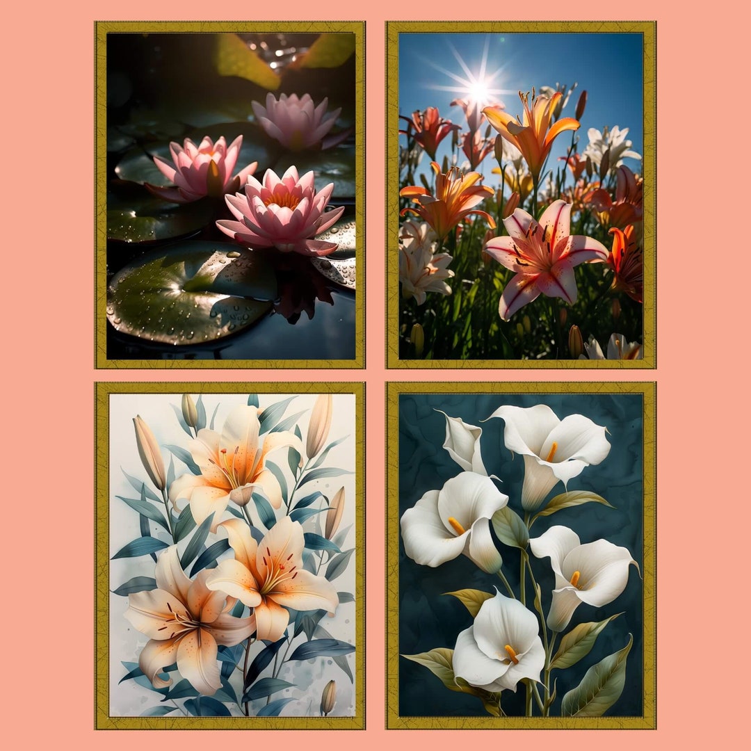 4 Lily Art Print Set | Lily Wall Art | Floral Art Print | Lily Painting ...