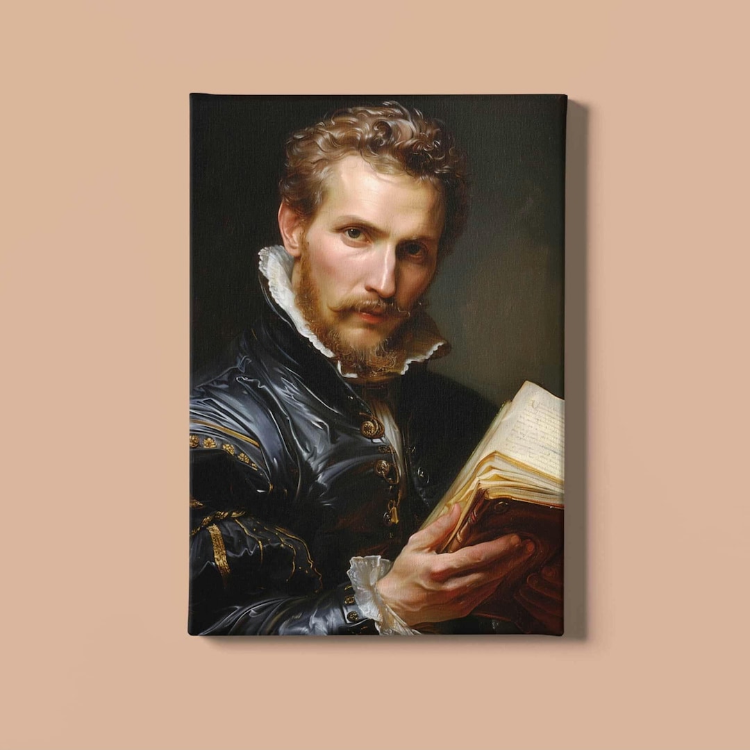 Vintage Man Print Wall Art | Man Reading a Book Painting | Man Portrait ...