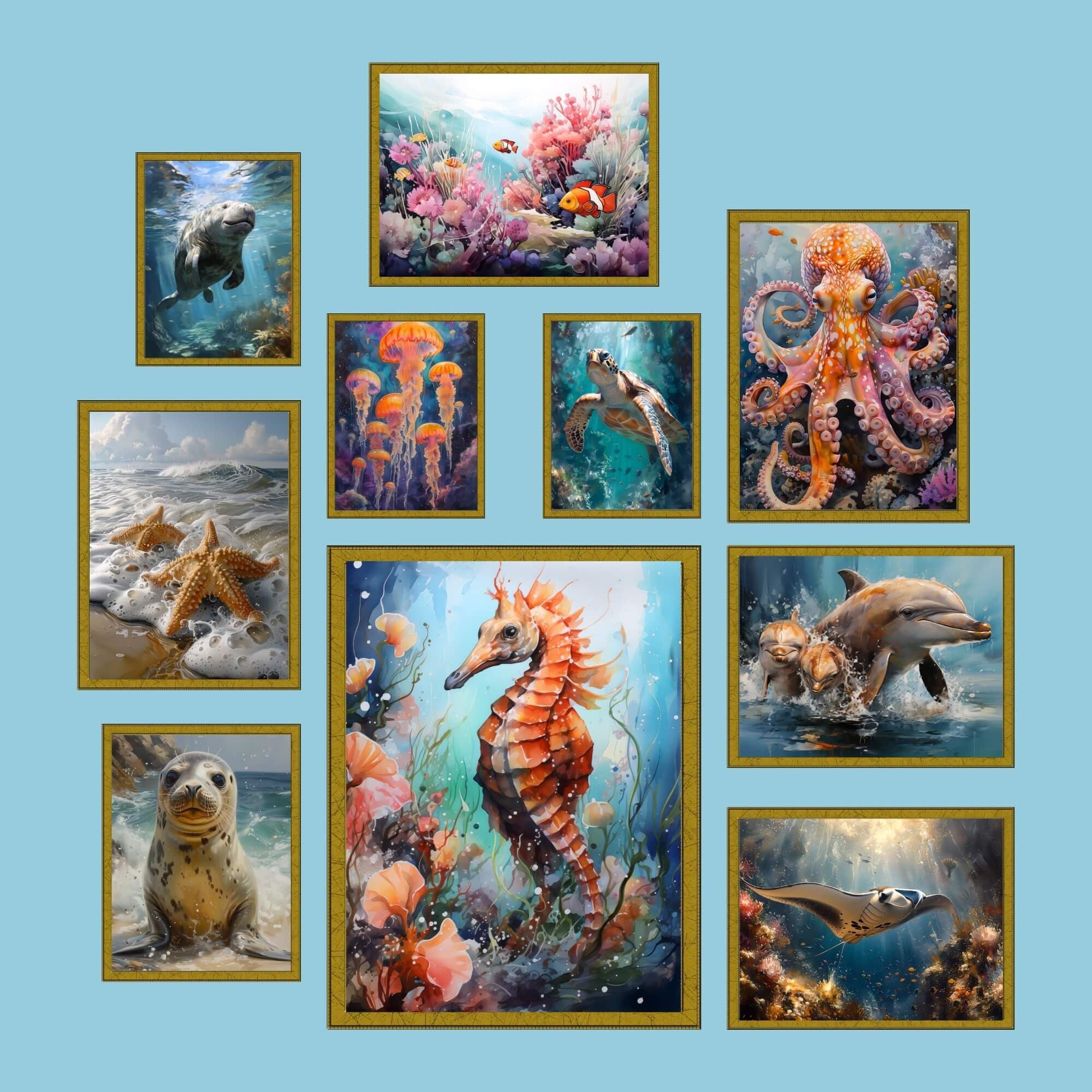 Aquatic Animal Art Print Instant Download Bundle: A Set of 10 ...
