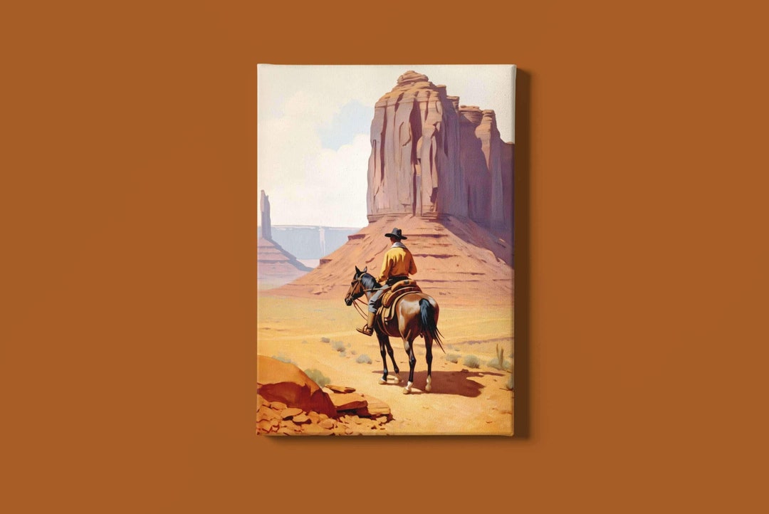 Cowboy Wall Art Print | Horse Riding Art | Old Wild West Art | Desert ...
