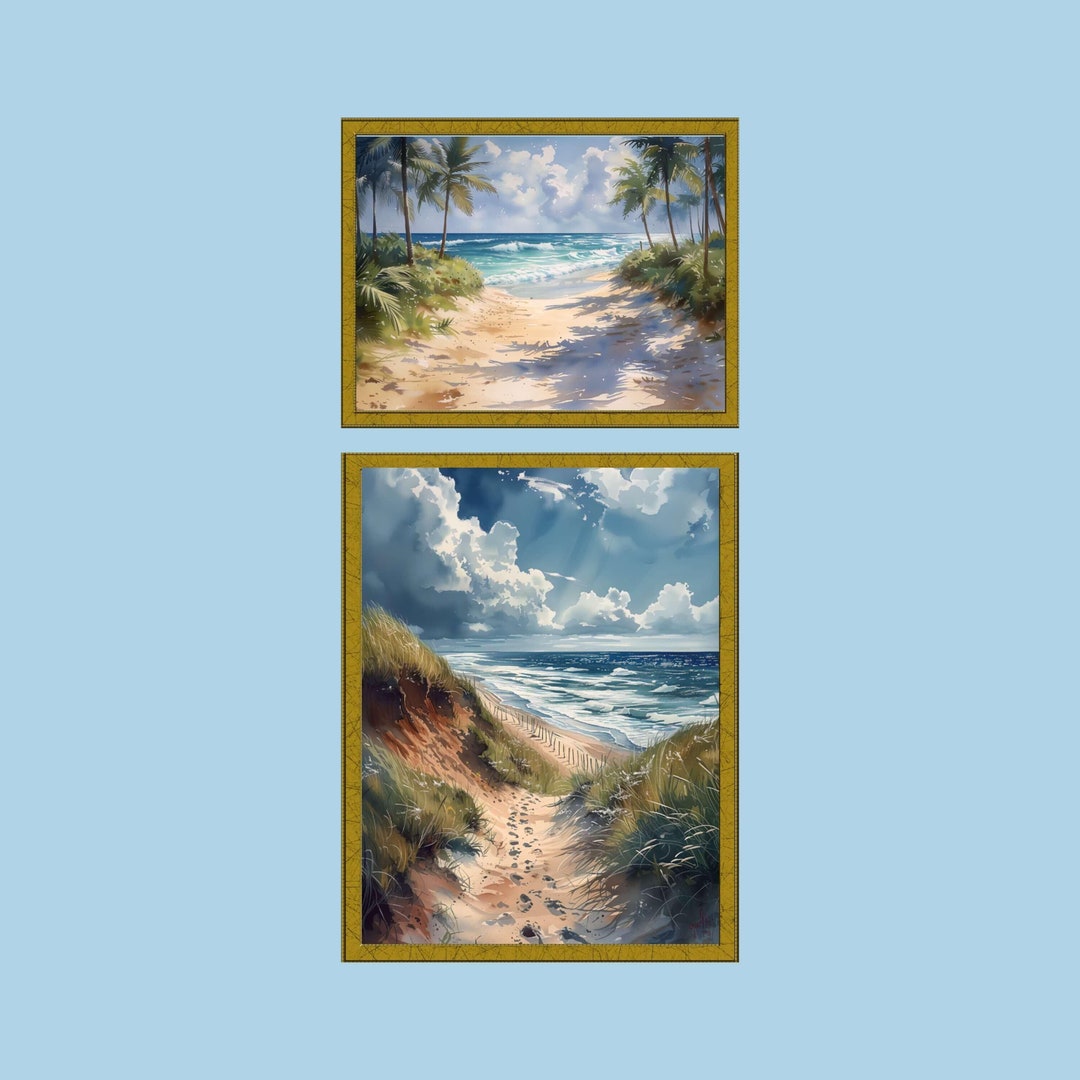 2 Walk on the Beach Art Print Set | Footprints in the Sand Art Print ...