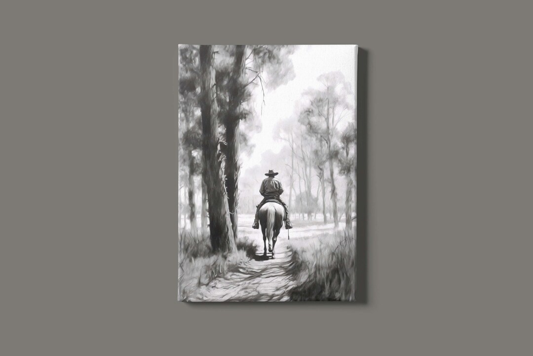 Cowboy Sketch Print | Horse Riding Art | Charcoal Painting | Sketch ...