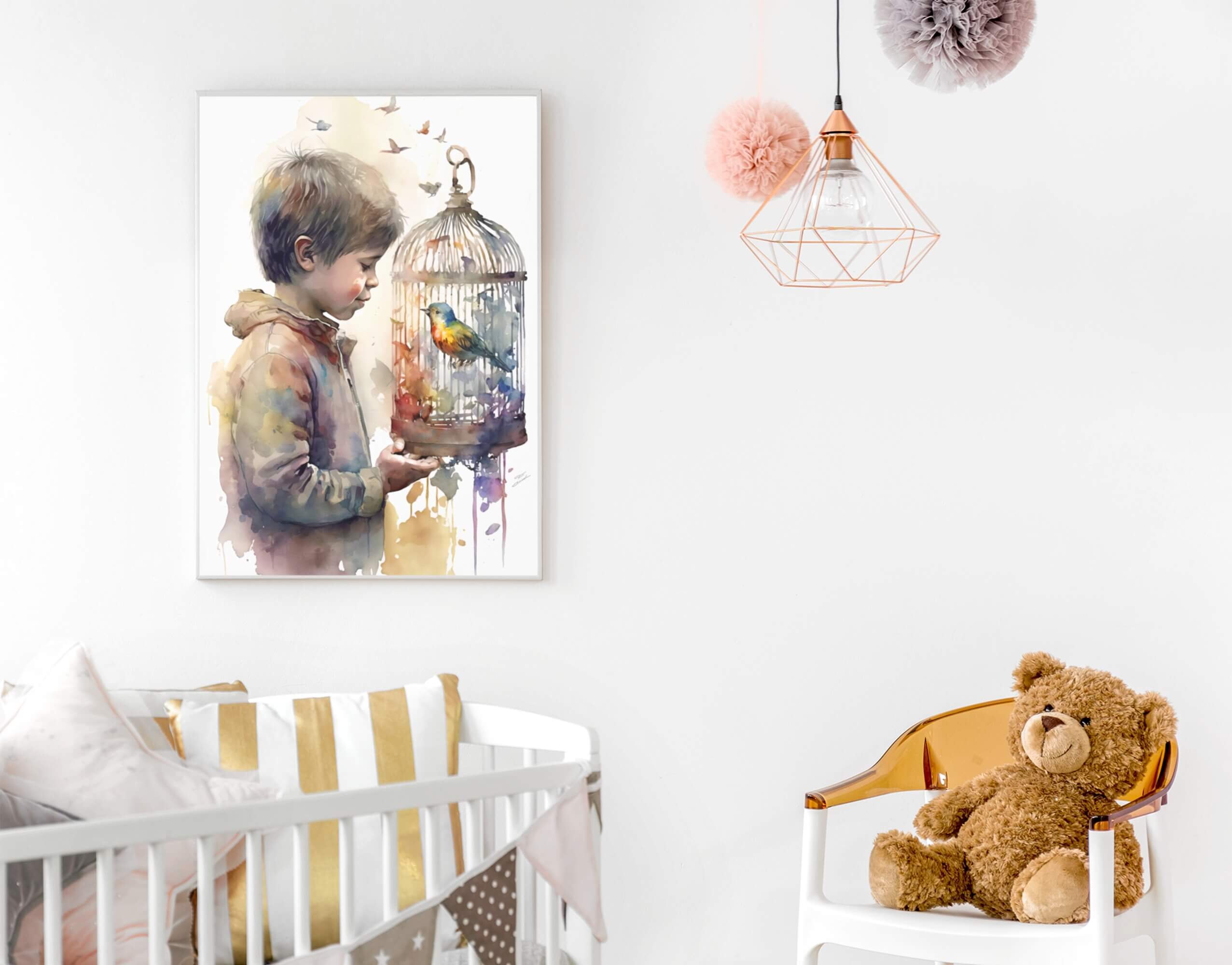 Bird Wall Art Printable Bird Cage Print Little Boy Art Nursery Print ...