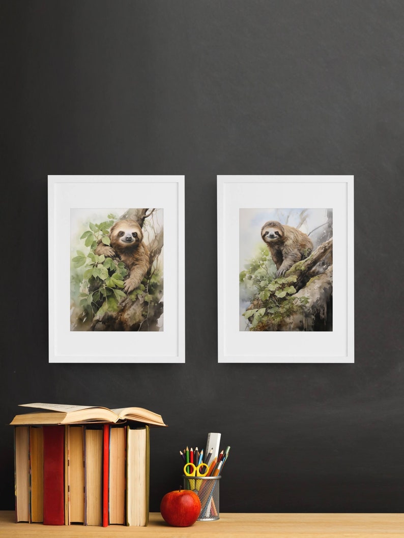 2 Sloth Print Set | Sloth Wall Art | Wildlife Artwork | Watercolor ...
