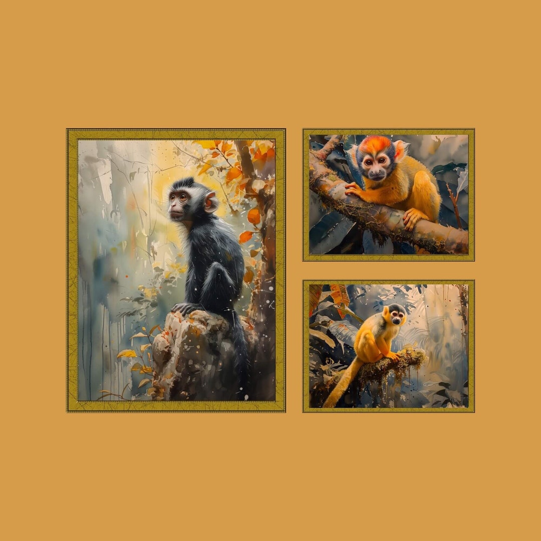 3 Monkey Art Print Set | Capuchin Monkey Art | Squirrel Monkey Art ...