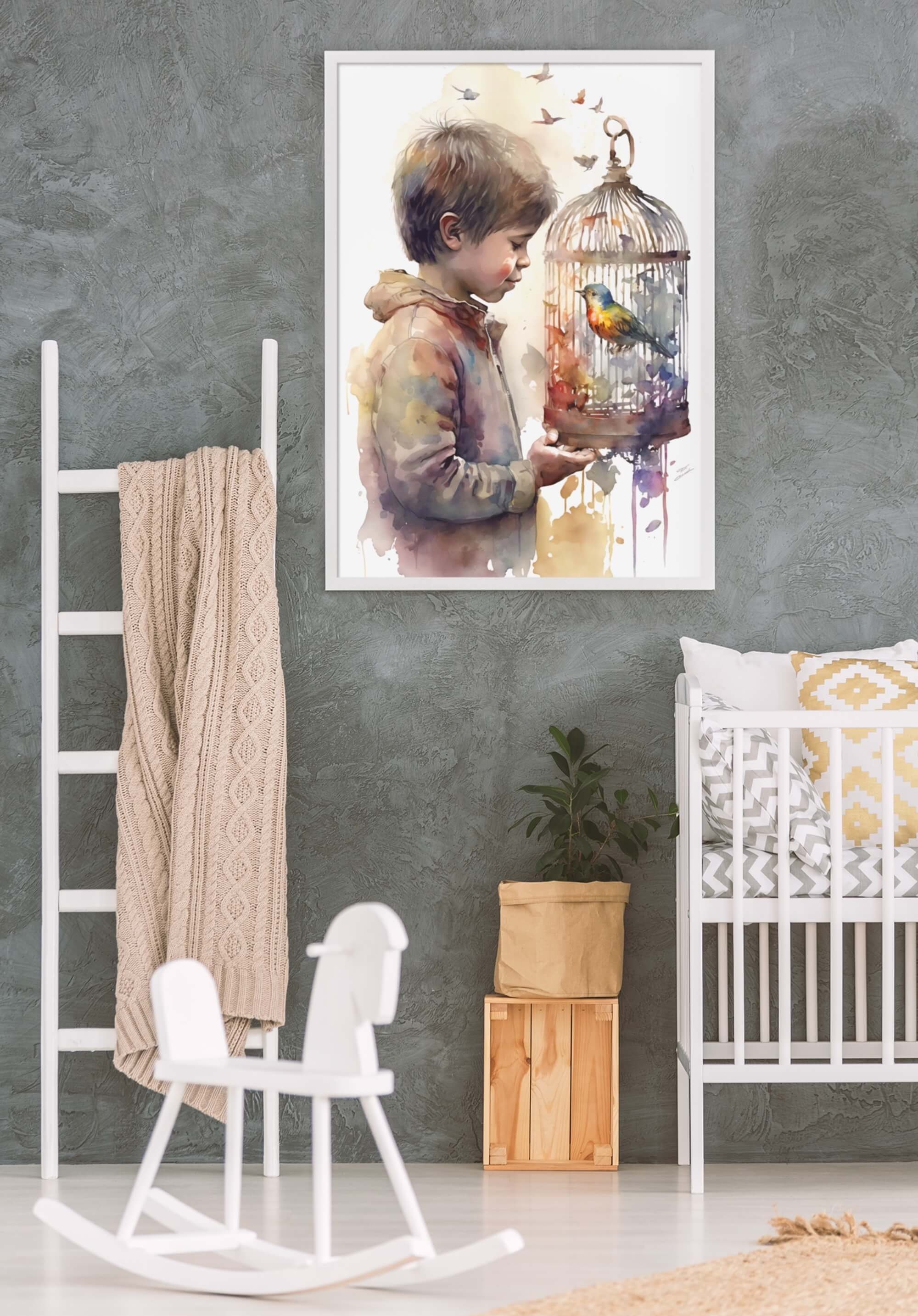 Bird Wall Art Printable Bird Cage Print Little Boy Art Nursery Print ...