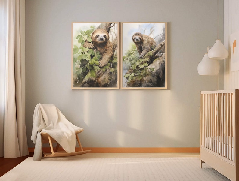2 Sloth Print Set | Sloth Wall Art | Wildlife Artwork | Watercolor ...