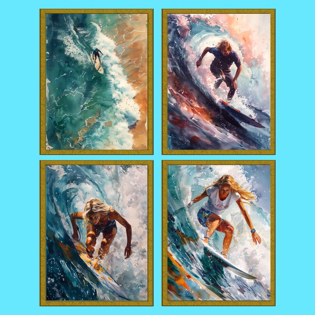 Surf Art Print Digital Download Bundle: A Set of 4 Printables of Ocean ...