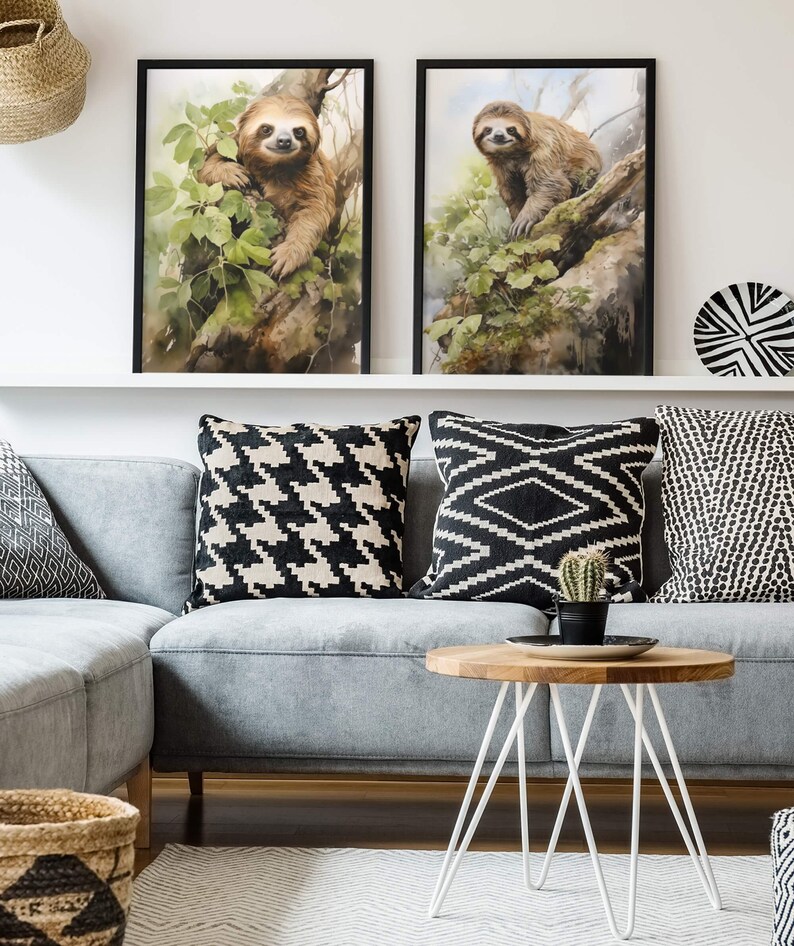 2 Sloth Print Set | Sloth Wall Art | Wildlife Artwork | Watercolor ...